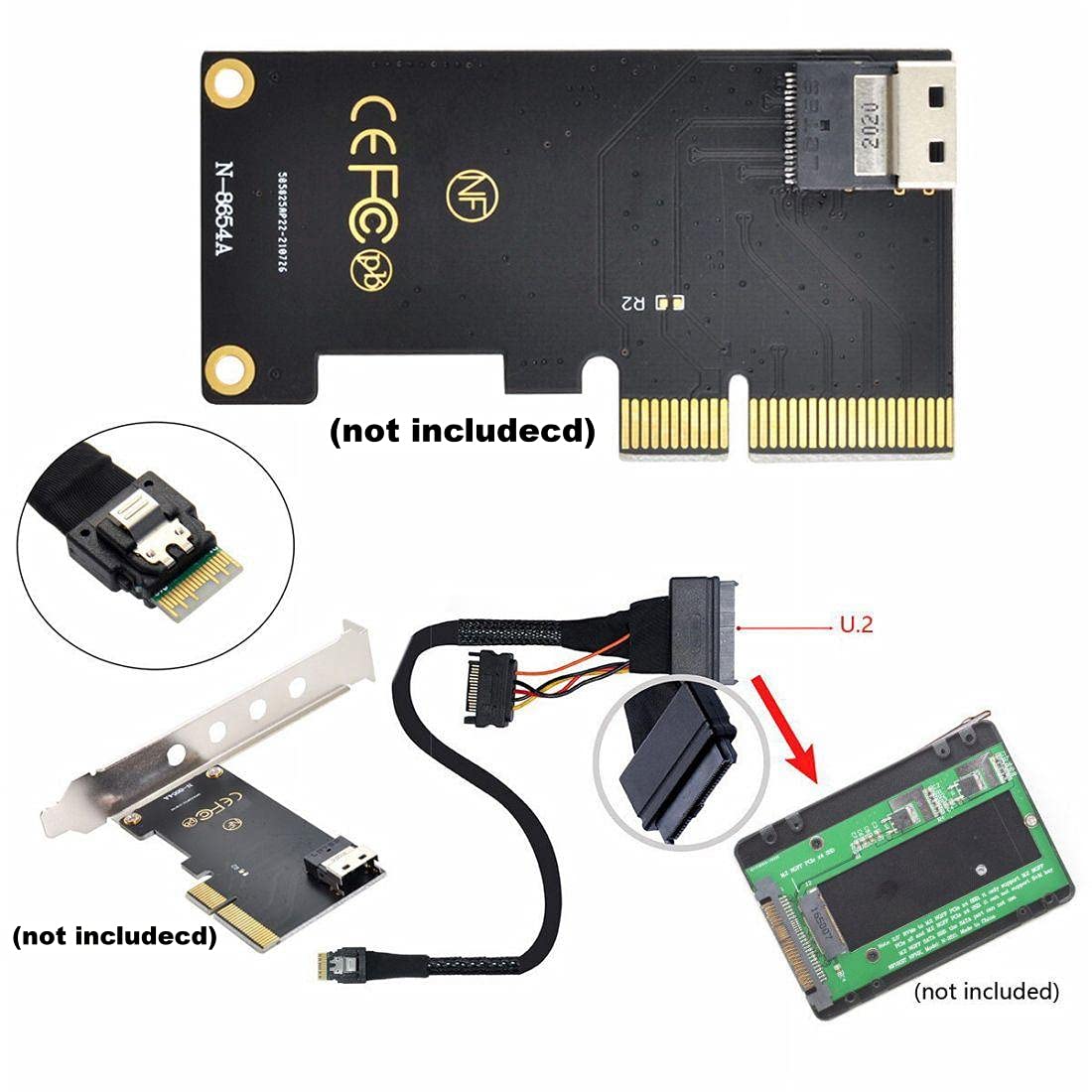 chenyang CY PCI-E Express 3.0 4X to SFF-8639 U.2 U2 Kit to SFF-8654 Slimline SAS NVME PCIe SSD Adapter for Mainboard.