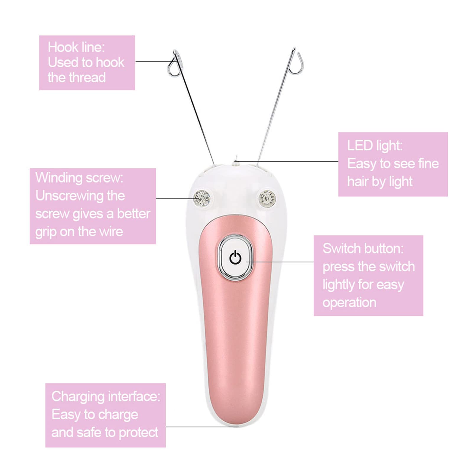 Watris Veiyi Electric Facial Threading Hair Removal for Women, Threading Hair Removal Epilator for Women, Threading Face Epilator for Fine Hairs on Face, Chin, Upper Lip, Arms, Legs(Pink)