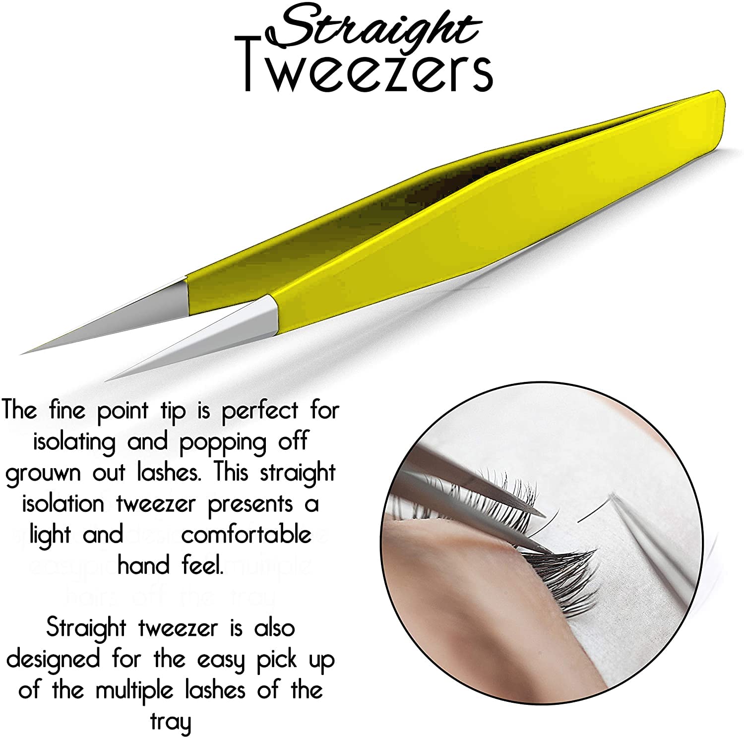 SIVOTE Eyelash Extension Tweezers for Classic & Volume Lashes, 2-Pack, Yellow