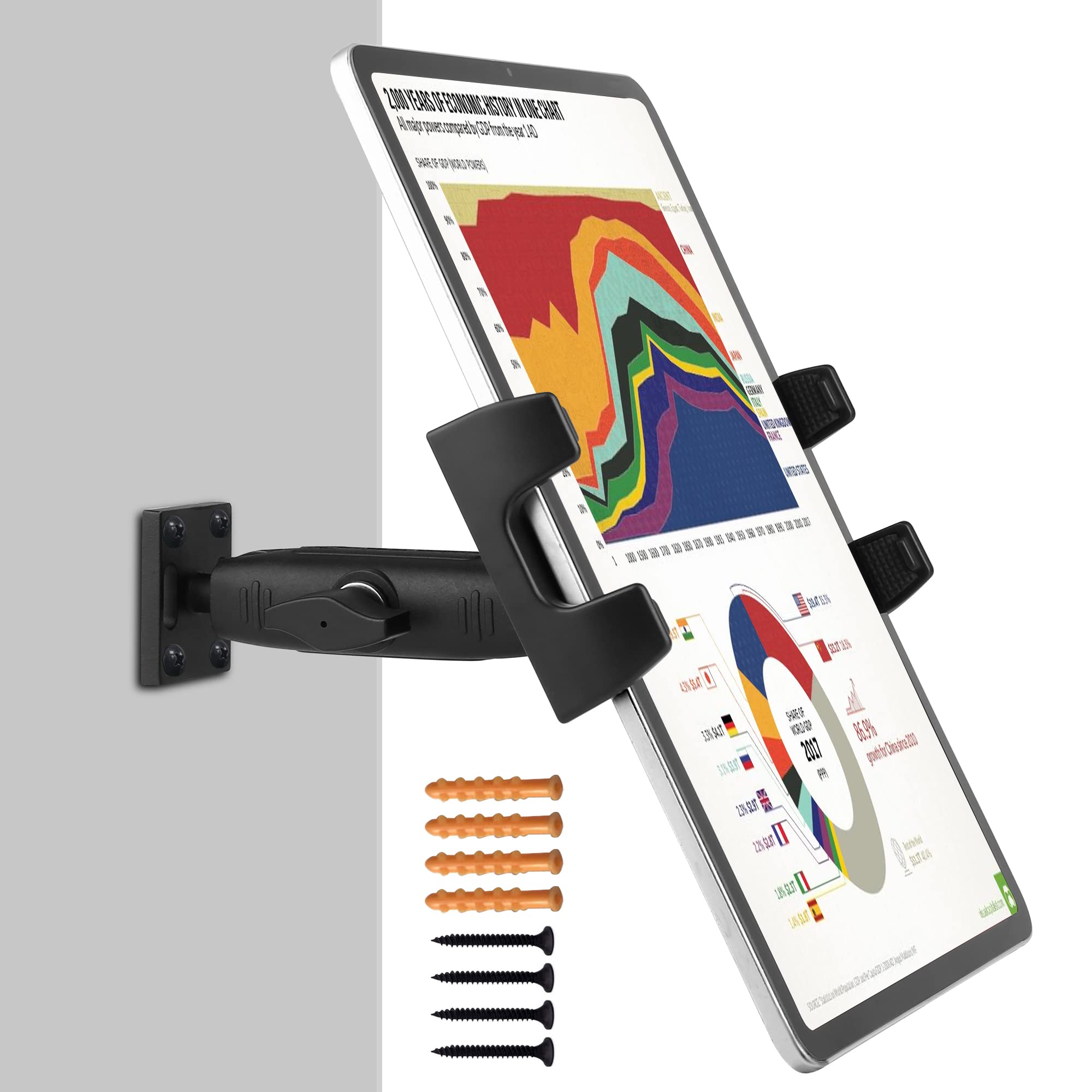 Peastrex Tablet Ipad Wall Mount Holder with Long Arm 360° Adjustment for 4~15inch Tablet and Cellphone iPad Pro 12.9, Galaxy Tab S9 Ultra 14.6 S9FE, Surface,iPhone