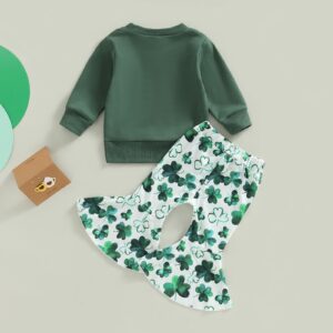 Infant Toddler Baby Girl St. Patricks Day Outfit Lucky Babe Sweatshirt Clover Flared Pants 2Pcs Clothes Set (Green, 2-3 Years)