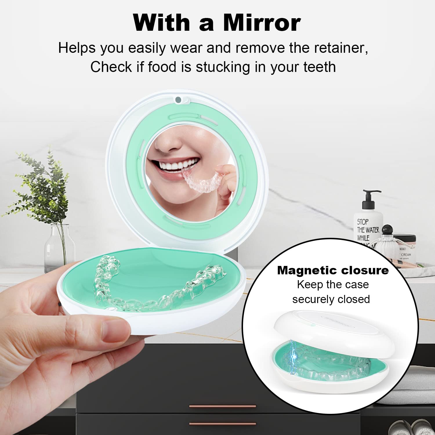 Retainer Case, Slim Aligner Case with Adjustable Vent Holes and Mirror, Compatible with Invisalign, Night Guard and Mouth Guard, Premium Retainer Case, With Aligner Remover Tool, Chew & Brush, White