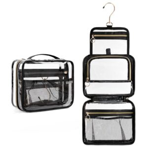 cubetastic hanging toiletry bag, clear makeup bags for travel essentials tsa approved clear bag transparent cosmetic organizer pouch for women men portable make up case with handle