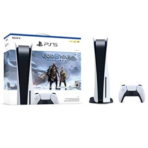 play station 5 disc version gaming console god of war ragnarok bundle with 4k uhd blu-ray player, white - wifi 6, bluetooth 5.1, ethernet connectivity