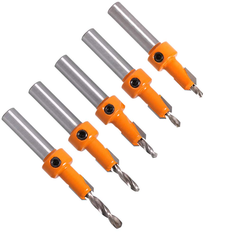 MTSAS 5Pcs Carbide Tip 8mm Shank HSS Woodworking Countersink Router Bit Set Screw Extractor Remon Demolition for Wood Milling Cutter