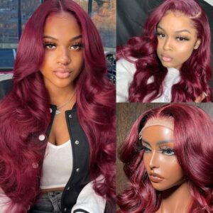 sdamey 13x6 Lace Front Wigs Human Hair 99j Burgundy Body Wave 180 Density Glueless Wigs Human Hair Pre Plucked Pre Cut Hd Lace Front Wigs Human Hair Wigs For Women 26 Inch