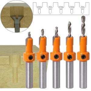 MTSAS 5Pcs Carbide Tip 8mm Shank HSS Woodworking Countersink Router Bit Set Screw Extractor Remon Demolition for Wood Milling Cutter