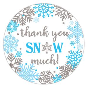 1.9 inch thank you stickers snowflake winter baby shower girl favor labels set of 60 (blue)