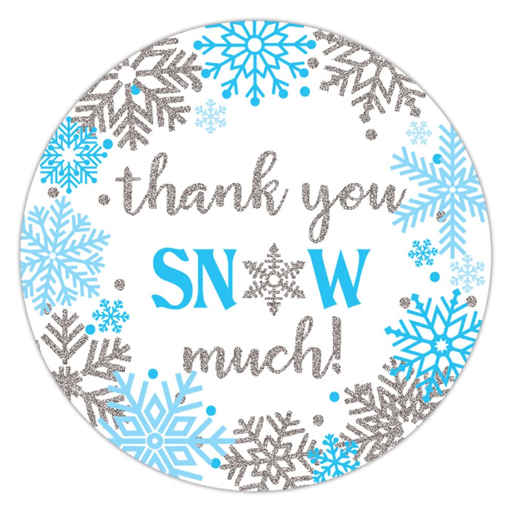 1.9 Inch Thank You Stickers Snowflake Winter Baby Shower Girl Favor Labels Set of 60 (Blue)