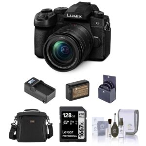 panasonic lumix g95 mirrorless camera with lumix g vario 12-60mm f/3.5-5.6 mft lens bundle with 128gb memory card, shoulder bag, extra battery, charger, 58mm filter kit, cleaning kit