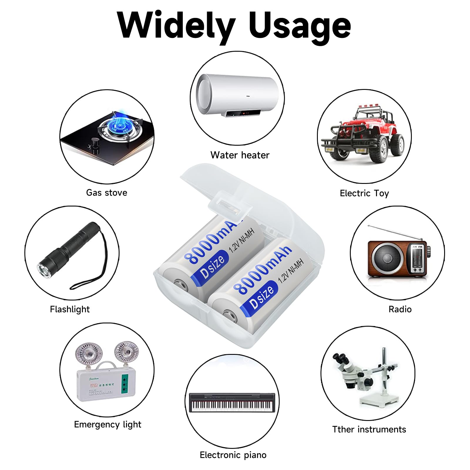 Rechargeable D Batteries with LCD Display Universal Battery Charger for AA/AAA/C/D 1.2V NI-MH NI-CD Rechargeable Battery（6 Pack ）