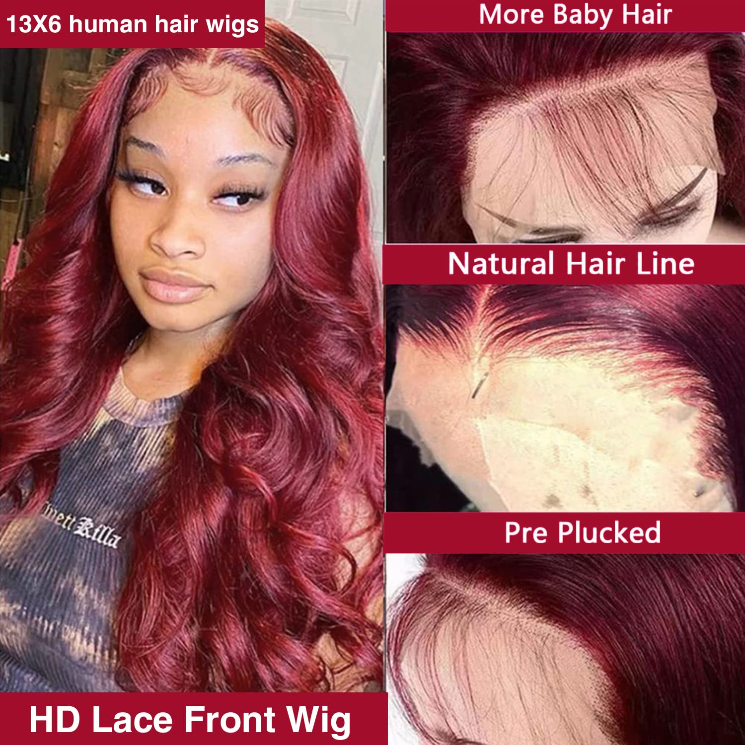 sdamey 13x6 Lace Front Wigs Human Hair 99j Burgundy Body Wave 180 Density Glueless Wigs Human Hair Pre Plucked Pre Cut Hd Lace Front Wigs Human Hair Wigs For Women 26 Inch