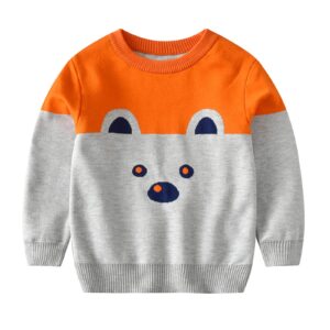 kids a?line tops toddler boys girls patchwork colour cartoon bear print sweater long sleeve warm (grey, 5-6 years)