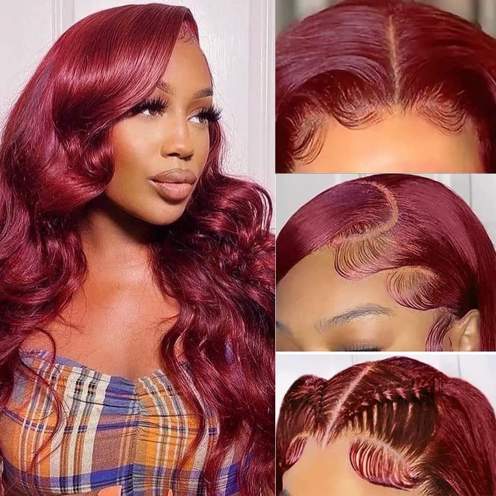 sdamey 13x6 Lace Front Wigs Human Hair 99j Burgundy Body Wave 180 Density Glueless Wigs Human Hair Pre Plucked Pre Cut Hd Lace Front Wigs Human Hair Wigs For Women 26 Inch