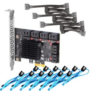 glotrends sa3112j 12 ports pcie sata expansion card, including sata cables and 1:5 sata splitter power cable, compatible with windows,linux,mac os,nas