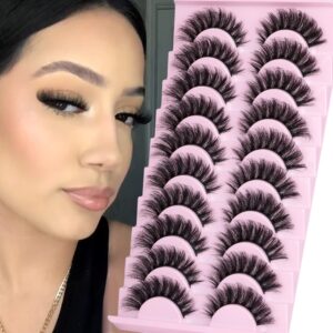 False Eyelashes Wispy Mink Lashes 18mm Strip Lashes Natural Look Fake Eyelashes Curly Soft Cat Eye Lash Pack 10 Pairs by EYDEVRO