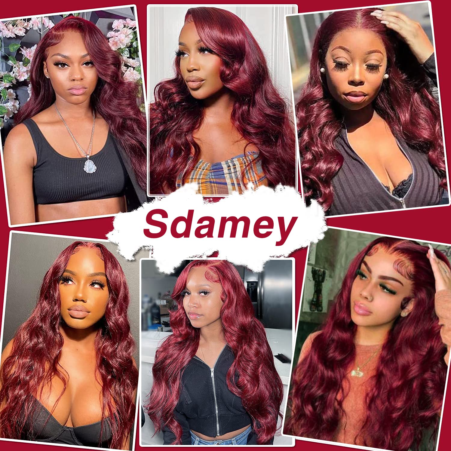 sdamey 13x6 Lace Front Wigs Human Hair 99j Burgundy Body Wave 180 Density Glueless Wigs Human Hair Pre Plucked Pre Cut Hd Lace Front Wigs Human Hair Wigs For Women 26 Inch