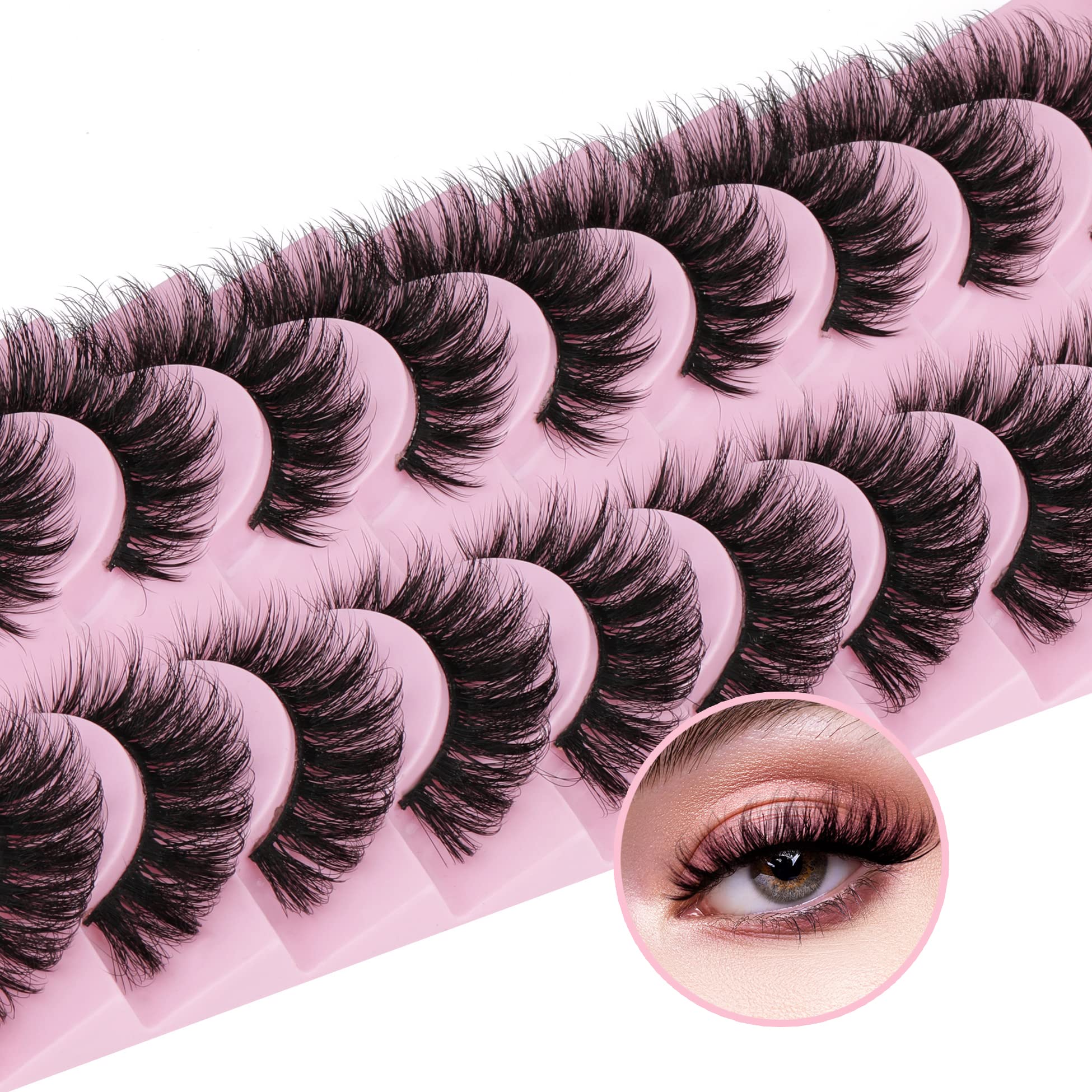 False Eyelashes Wispy Mink Lashes 18mm Strip Lashes Natural Look Fake Eyelashes Curly Soft Cat Eye Lash Pack 10 Pairs by EYDEVRO