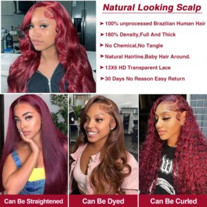 sdamey 13x6 Lace Front Wigs Human Hair 99j Burgundy Body Wave 180 Density Glueless Wigs Human Hair Pre Plucked Pre Cut Hd Lace Front Wigs Human Hair Wigs For Women 26 Inch