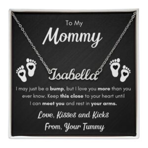 name necklace baby feet heart necklace baby gift set to my mommy necklaces for women gifts for new mom baby shower gifts for mom to be pregnancy gifts for first time pregnant moms christmas gift for wife (standard box, baby bump custom name)