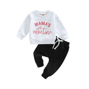 yokjzjd infant toddler baby boy valentines day outfits letter pullover sweatshirt long sleeve t-shirt top pants fall clothes set (mama's valentine, 6-12 months)