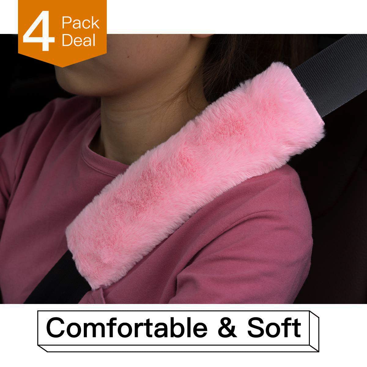 4Pack Seatbelt Covers for Kids,Seat Belt Cushion Cover,Infant Baby Car Seat Neck Shoulder Strap Pads,Soft Newborn Carseat Stroller Straps Covers Accessories(Pink)