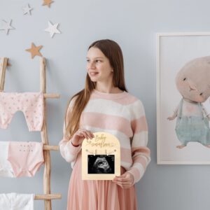 Xunboo Pregnancy Announcement Ultrasound Frame Stand Wooden Ultrasound Frame Gift for Mother-to-be Baby Shower Social Media Photo Prop (Large Size)