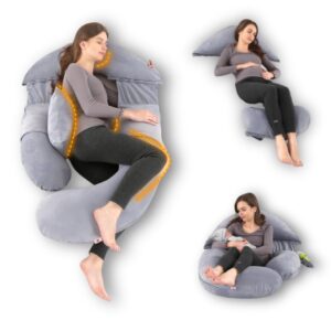 twinscomfort full pregnancy pillow with 2 pockets - maternity body pillow for sleeping, nursing, leg, arm, back & belly support - breastfeeding pillow with extra pillow, removable & washable cover