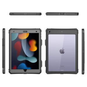 Guirble for iPad 10.2" - iPad 9th 8th 7th Generation Waterproof Case,Full-Body Heavy Duty Protective Built-in Screen Protector with Strap Stand Pencil Holde for iPad 9th Generation Case