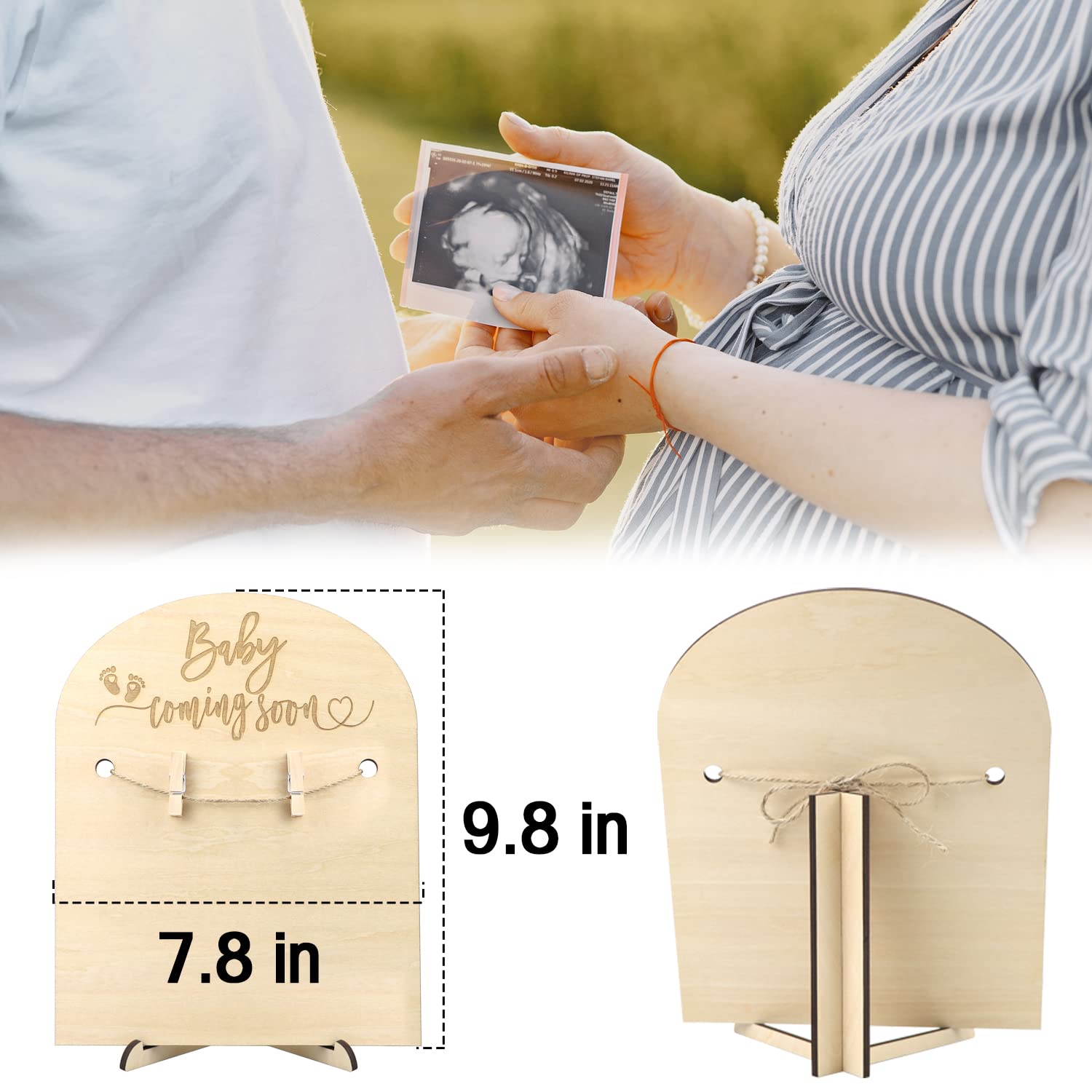 Xunboo Pregnancy Announcement Ultrasound Frame Stand Wooden Ultrasound Frame Gift for Mother-to-be Baby Shower Social Media Photo Prop (Large Size)