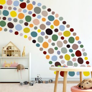 colorful polka dots wall decals boho rainbow wall stickers removable peel and stick round circle decal neutral wall art for kids girls nursery bedroom bathroom classroom playroom living room decor