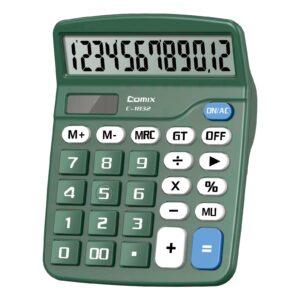 comix desktop calculator 12 digit with large lcd display and big button, 12 digits baisc calculator, solar battery dual powered, for office home school c-1832(green)