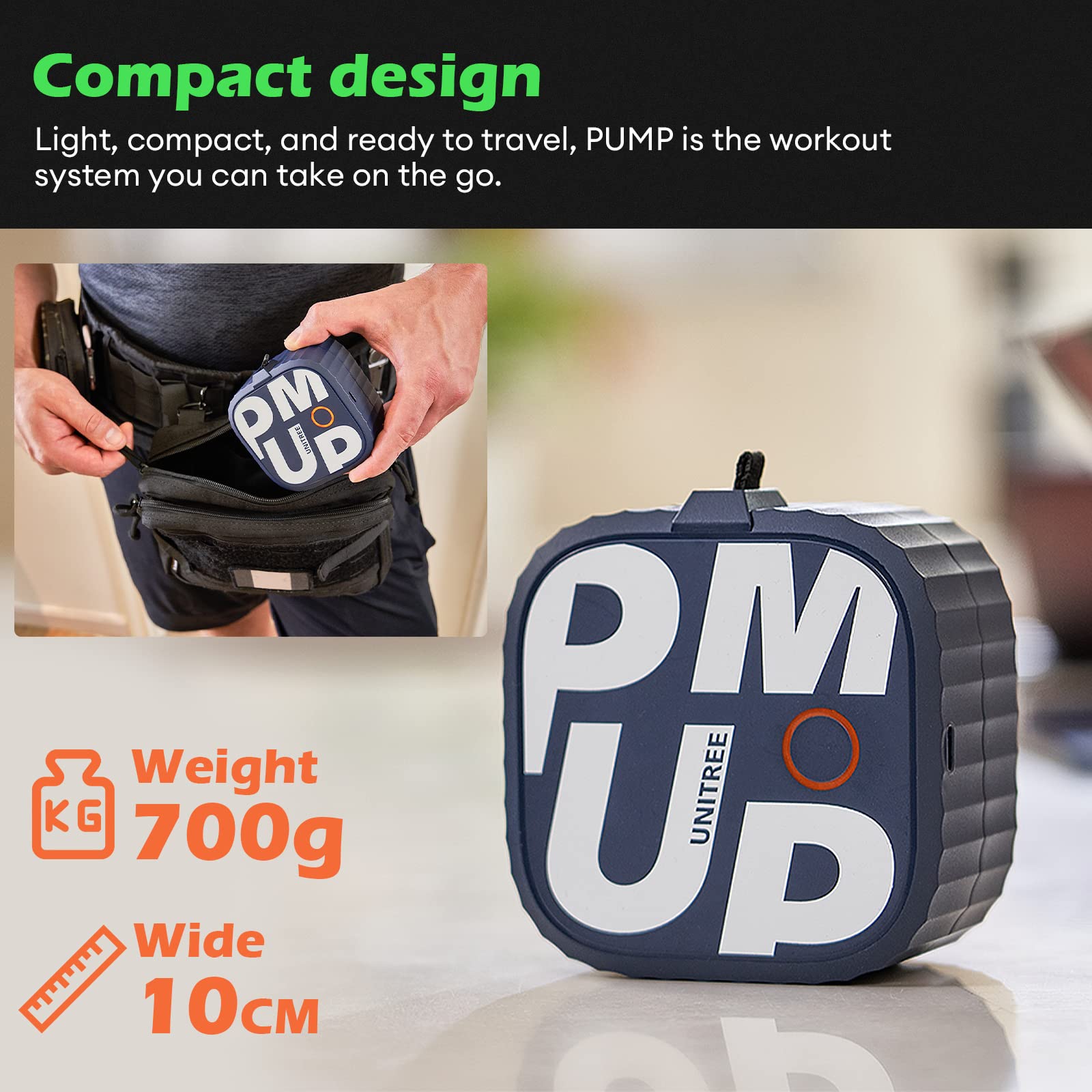 UNITREE PUMP Pro Motor Powed All-in-one Smart Pocket Gym, 4.4-44lbs Resistance,Eccentric and Concentric Available, Arcade Style Games, One for All Training Demands, App Assist (Orange£©