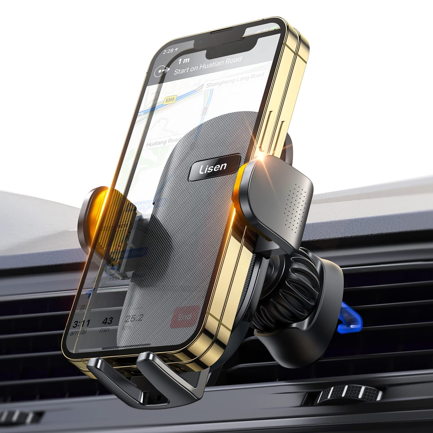 LISEN Phone Mount for Car [Ultla Stable] Phone Holder for Car Vent[Never Blocking] Steel Hook Clip Car Phone Holder Mount for iPhone 15 14 13 Pro Samsung Galaxy S223/S22/S21 All Phones