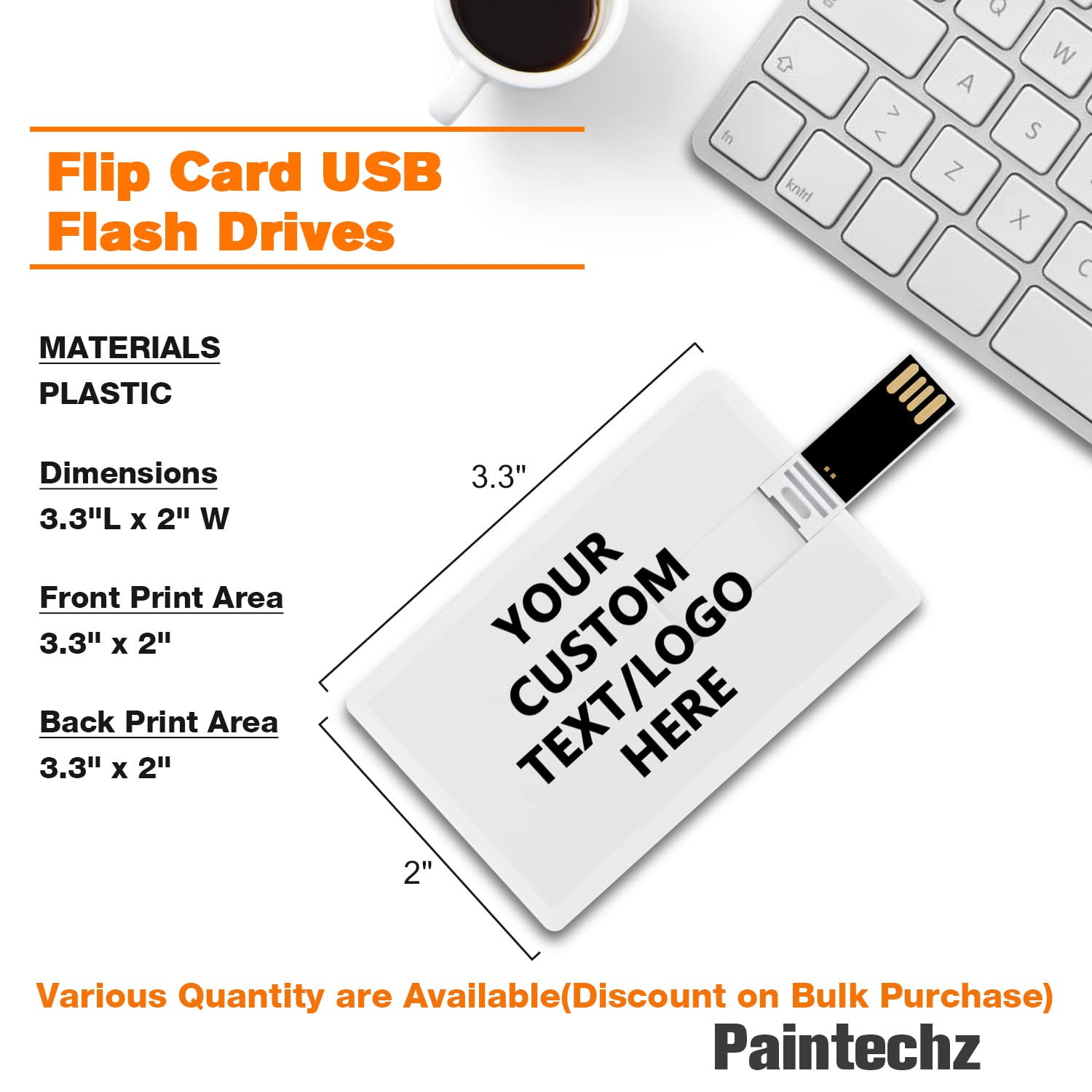 Paintechz Custom Credit Card USB Flash Drives 50 Pack, Personalized Logo Text Bulk - as Corporate Gifts and Promotional Giveaways - Customizable 8GB