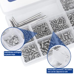 JROUTH 1000pcs Metric + SAE Set Screw Assortment Kit, Internal Hex Drive Cup-Point Allen Screws Set 304 Stainless Steel Grub Screw (M3-M8, 1/8""-40 to 5/16""-18)