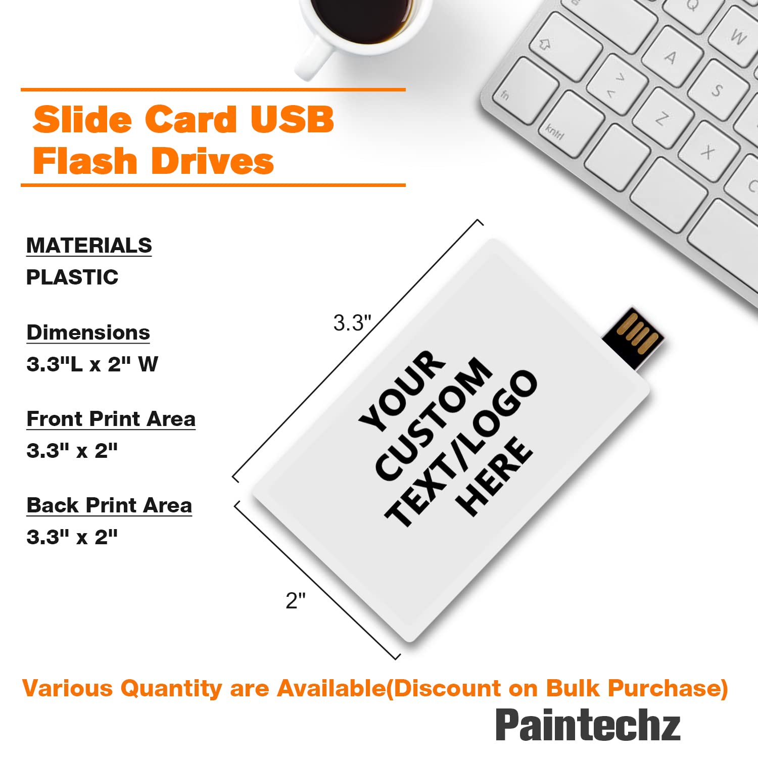 Paintechz Custom Credit Card USB Flash Drives 50 Pack, Personalized Logo Text Bulk - as Corporate Gifts and Promotional Giveaways - Customizable 8GB