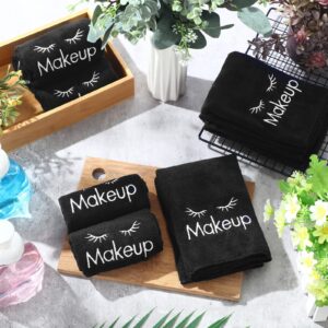 30 Pieces Microfiber Makeup Remover Cloths 13 x 13 Inches Makeup Towels Reusable Absorbent Make up Removers Face Wash Cloth Makeup Washcloths with Makeup Embroidery for Women, Black