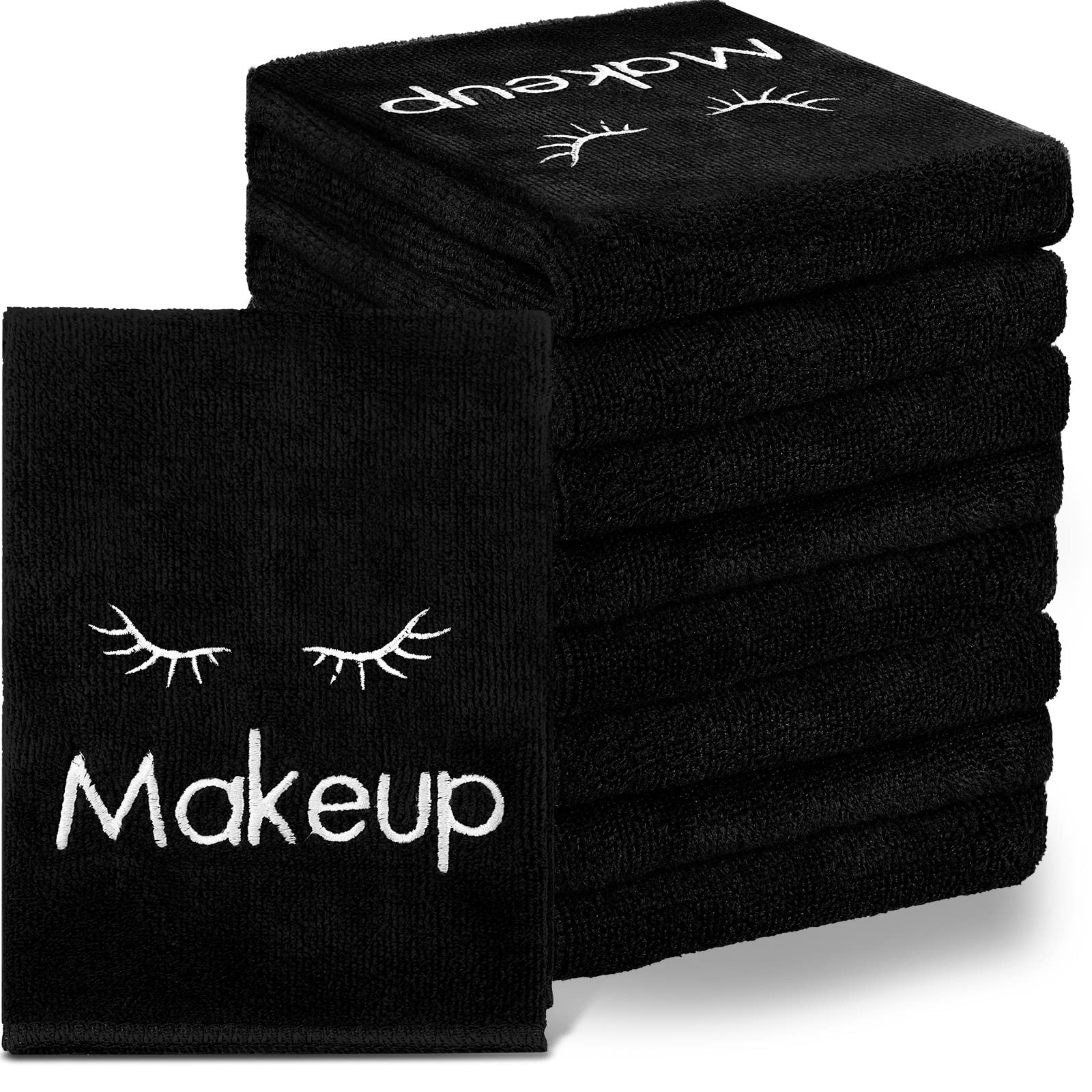 30 Pieces Microfiber Makeup Remover Cloths 13 x 13 Inches Makeup Towels Reusable Absorbent Make up Removers Face Wash Cloth Makeup Washcloths with Makeup Embroidery for Women, Black