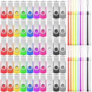 50 pack 2gb flash drives bulk usb 2.0 usb gig stick usb flash memory storage device with lanyard set swivel thumb gig stick for data storage backup transport migration, mixed 10 color