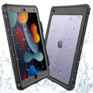 guirble for ipad 10.2" - ipad 9th 8th 7th generation waterproof case,full-body heavy duty protective built-in screen protector with strap stand pencil holde for ipad 9th generation case