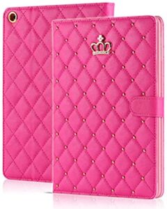 amazfccy cute crown case for ipad 10th generation 10.9 inch 2022, ipad 10 rhinestones bling diamond pu leather smart auto sleep/wake stand shockproof for apple ipad 10th gen 2022 release(rose red)