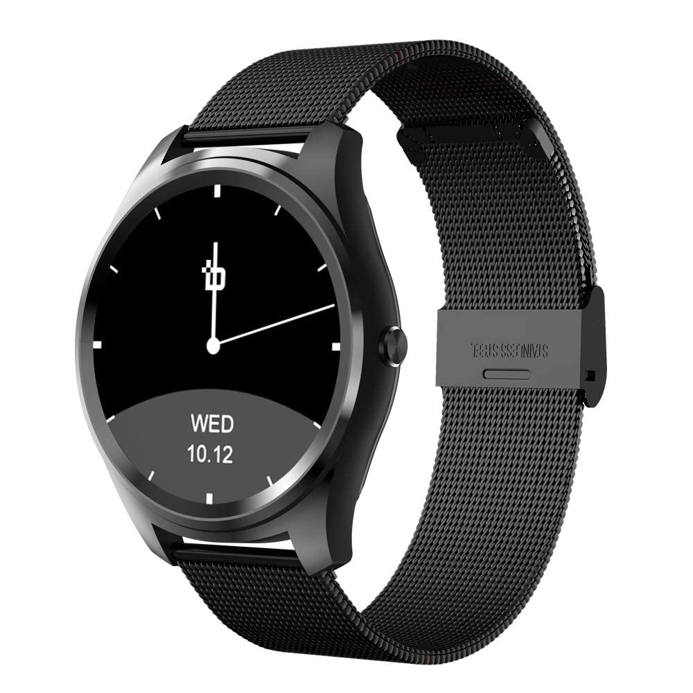 Bean Information Technology Fusion Smart Watch Compatible with Android Phones, Black with Stainless Strap