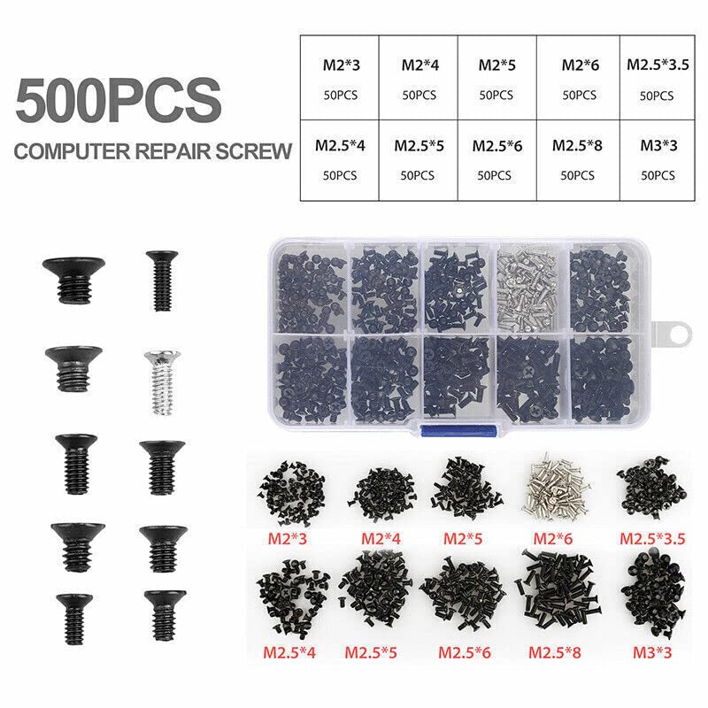 TECKEEN 500Pcs Universal Laptop Notebook Computer Repair Screws Kit with Plastic Box