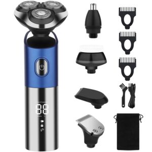 hiena pro electric shaver for men, cordless rechargeable rotary shaver, ipx6 waterproof wet & dry electric razor with led display