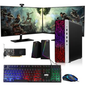 hp g3 gaming desktop pc, core i7 6th gen, gt 1030 graphic, 16gb ram, 240gb ssd, new dual mtg 24 inch monitor, rgb keyboard mouse, speaker, webcam, wifi, win 10 pro (renewed)