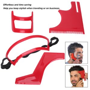 Beard Hairline Shaping Tool, Beard Shaping Tool Kit, Haircut Tool Kit, Comb For Beard Trimming, Beard Styling Cutting Hairline Grooming Red Plastic Beard Template Set (4pcs)