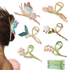 6pcs women's large non-slip strong metal hair clips: butterfly, flower, mermaid sparkly jaw claws for thick hair