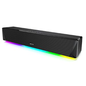 computer speakers, 24w bluetooth computer soundbar, 3.5mm aux-in computer speakers for desktop monitor, computer sound bar with deep impactful bass, gaming speakers for pc powered by ac adapter