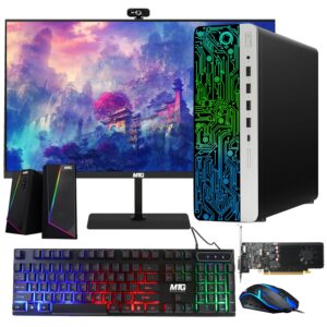 hp g3 gaming desktop pc, core i7 6th gen, gt 1030 graphic, 16gb ram, 1tb ssd | 2tb hdd, new mtg 24 inch monitor, rgb keyboard mouse, speaker, webcam, wifi, win 10 pro (renewed)